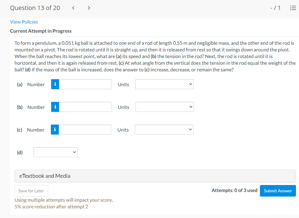Solved Question 12 of 20 -/1 = View Policies Current | Chegg.com