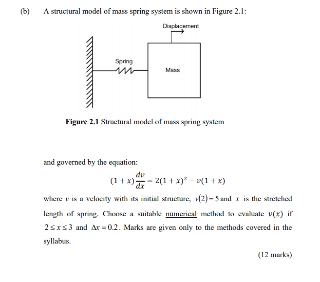 Solved (b ) A structural model of mass spring system is | Chegg.com