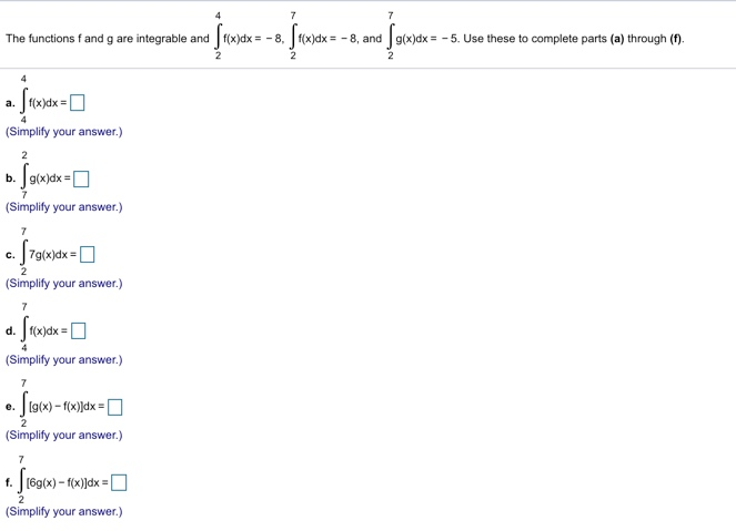 Solved The functions f and gare integrable and fijd todx #-8 | Chegg.com