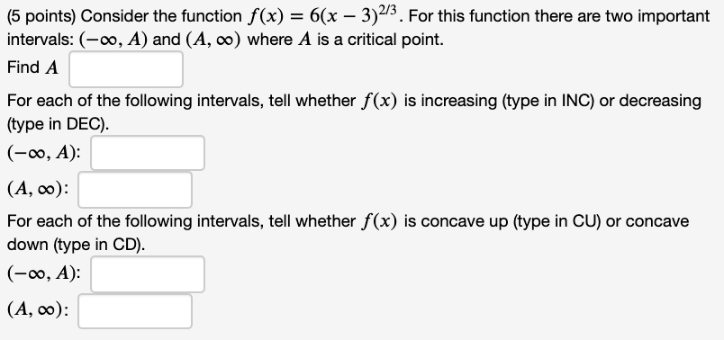 Solved Consider the function f(x)=6(x−3)^2/3. For this | Chegg.com