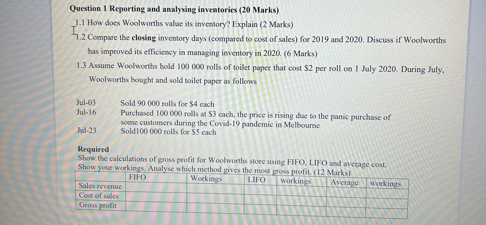 Solved Question 1 ﻿Reporting and analysing inventories (20 | Chegg.com