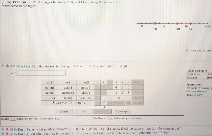 Solved (1096) Problem 1: Point charges located at 3, 8, and | Chegg.com