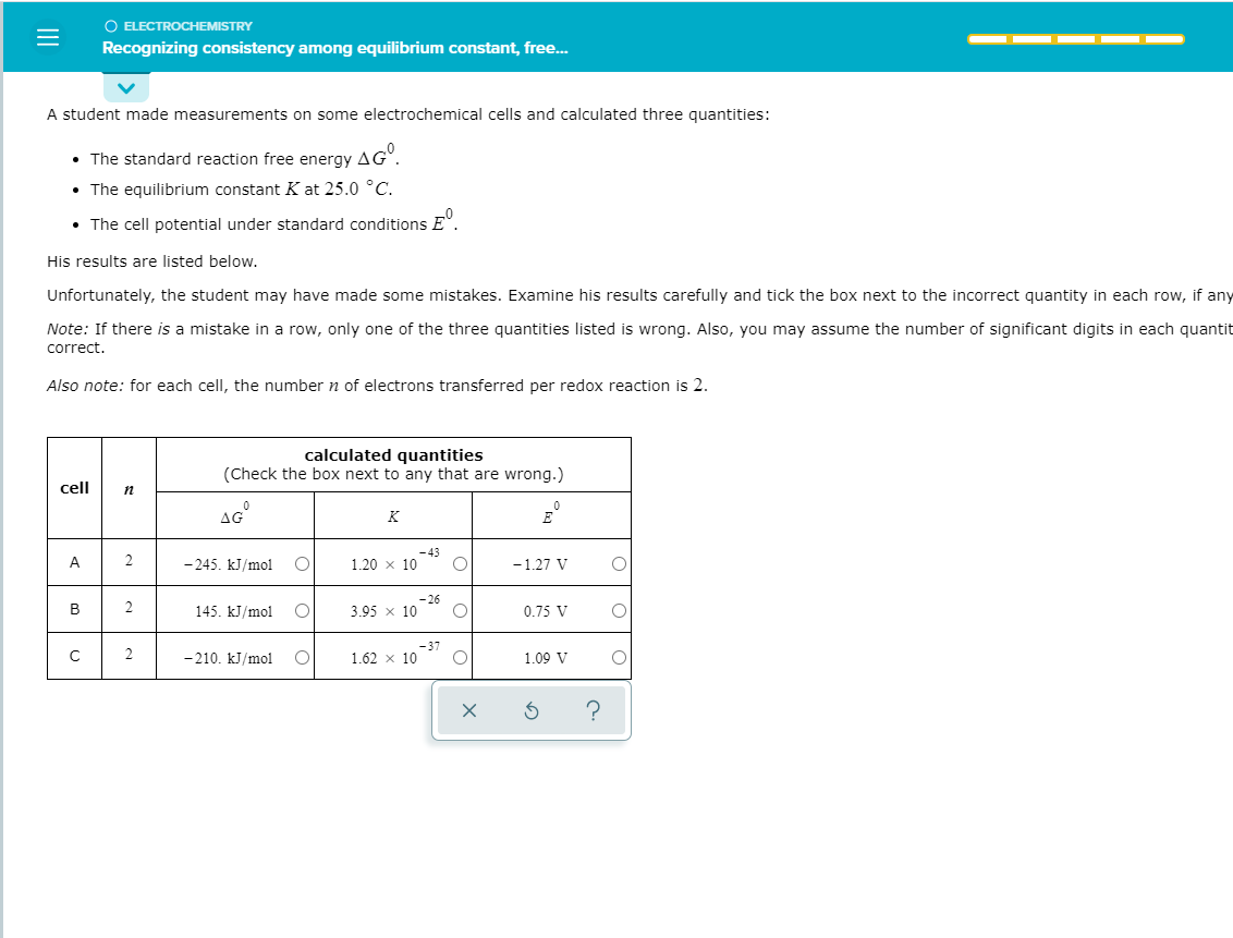 Solved O ELECTROCHEMISTRY Recognizing consistency among | Chegg.com