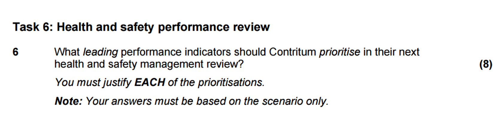 Solved Task 6: Health and safety performance review6 ﻿What | Chegg.com