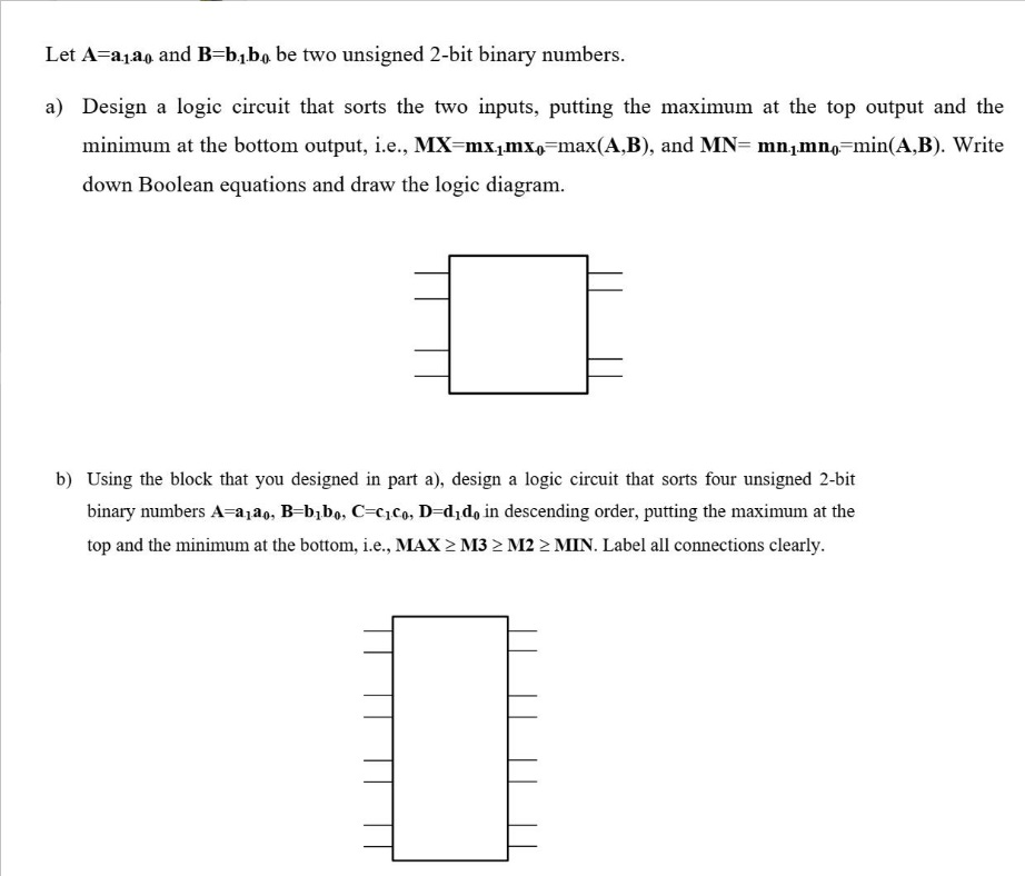 Solved Let A a1a0 And B b1b0 Be Two Unsigned 2 bit Binary Chegg