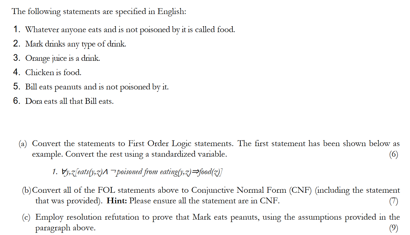 Solved The following statements are specified in English: 1. | Chegg.com