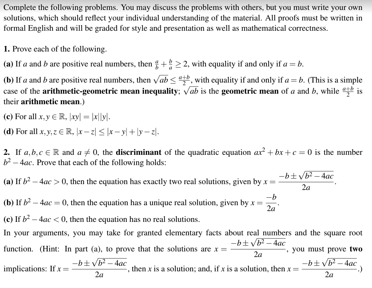 Solved Proper Mathematical proofs class. Please show all | Chegg.com