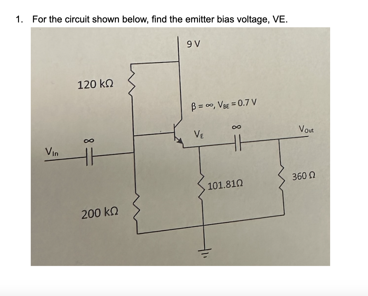 Solved For the circuit shown below. find the emitter bias | Chegg.com