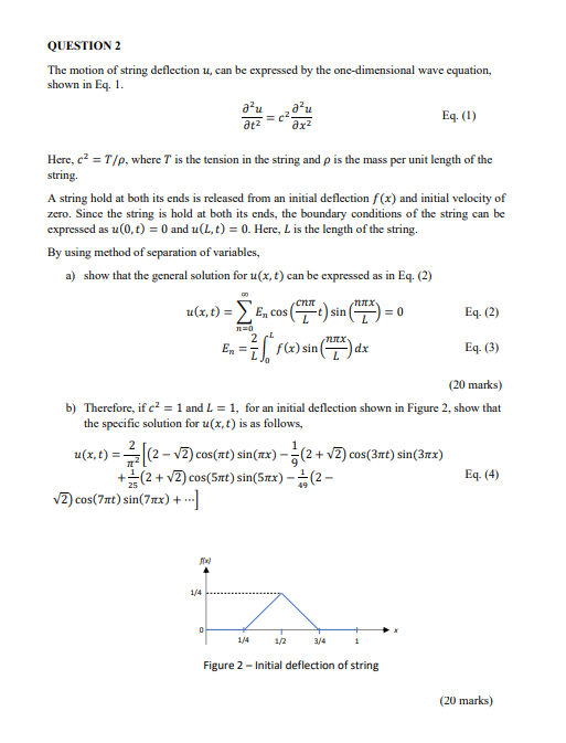 Solved QUESTION 2 The motion of string deflection u, can be | Chegg.com