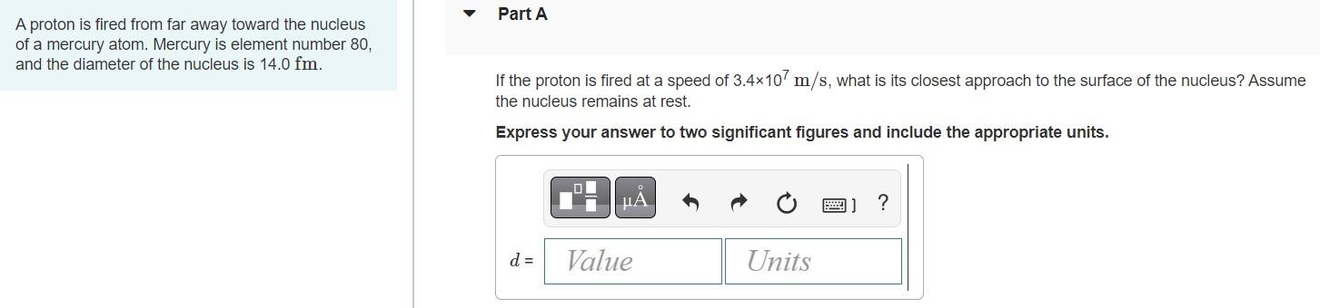 Solved A proton is fired from far away toward the nucleus | Chegg.com