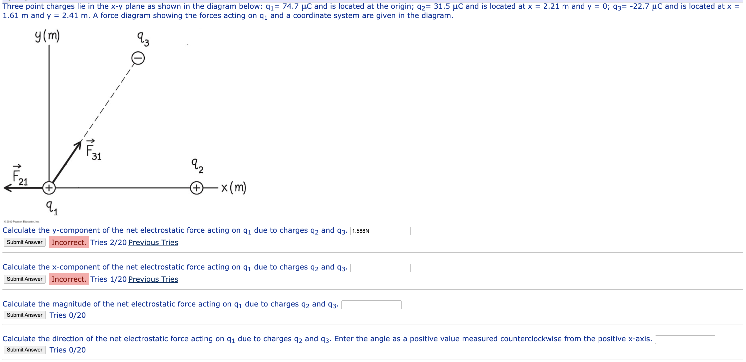 Solved 1.61 m and y=2.41 m. A force diagram showing the | Chegg.com