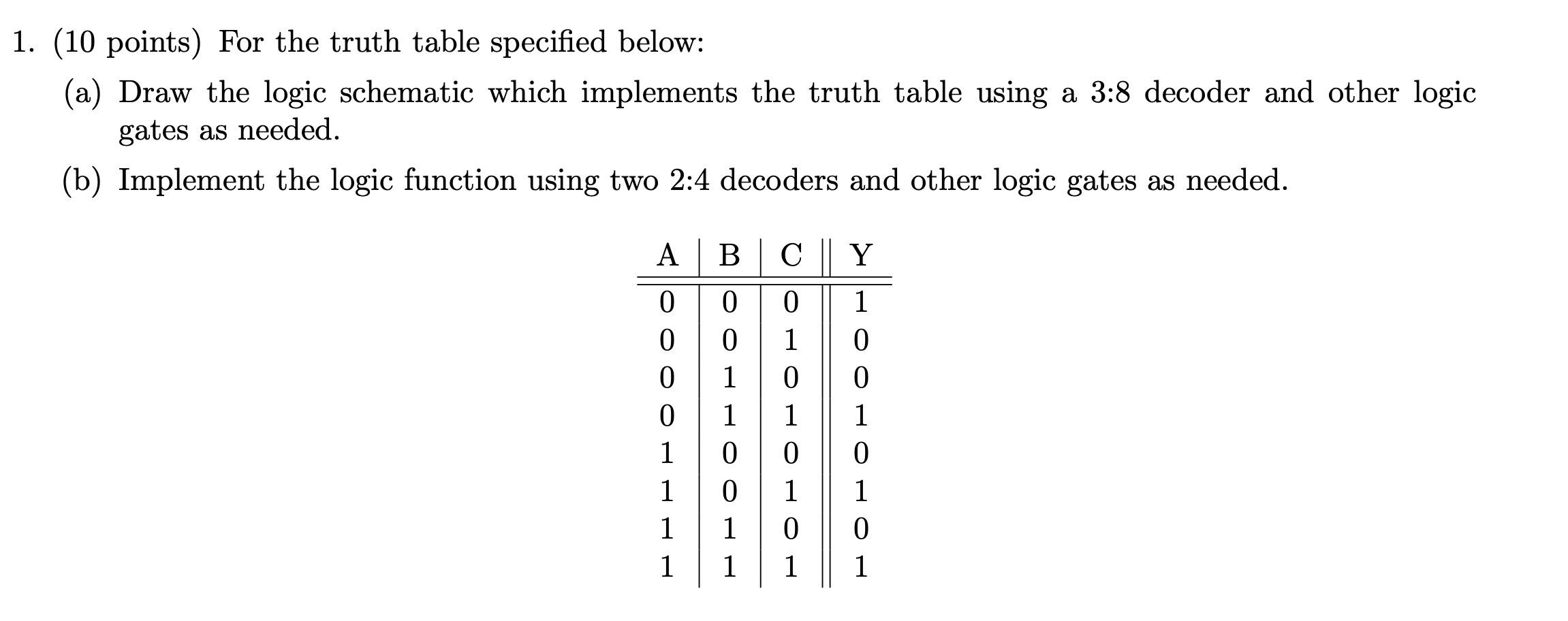 Solved (10 points) For the truth table specified below: (a) | Chegg.com