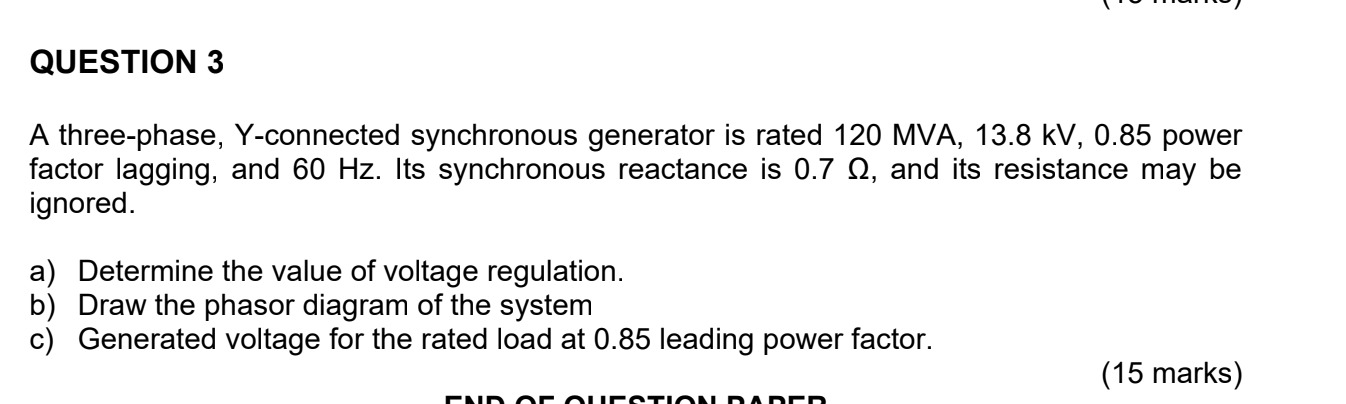 Solved QUESTION 3 A three-phase, Y-connected synchronous | Chegg.com