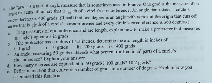 Solved "grad" is a unit of angle measure that is sometimes | Chegg.com
