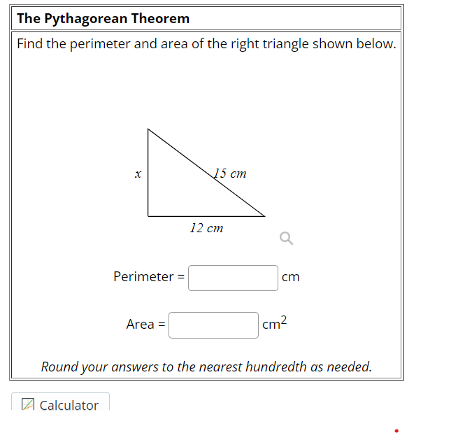 Solved Find the perimeter and area of the right triangle | Chegg.com