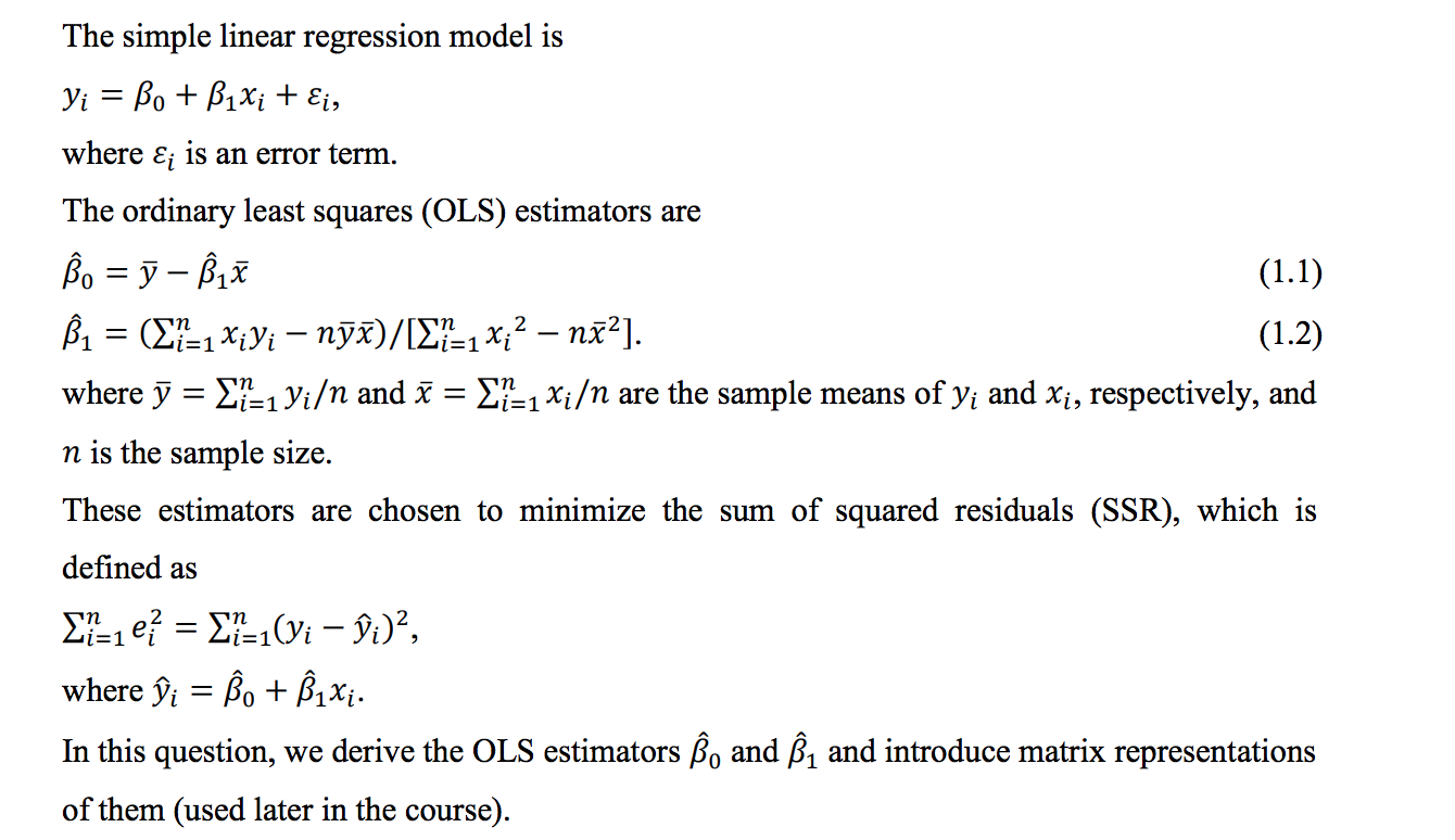 Solved The simple linear regression model is where e; is an | Chegg.com