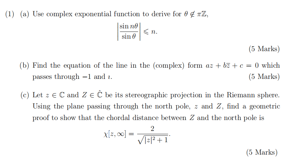 Solved (1) (a) Use complex exponential function to derive | Chegg.com