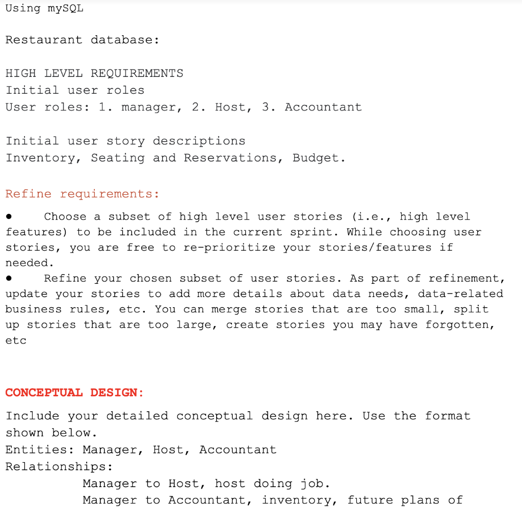 Solved Using mySQL Restaurant database: HIGH LEVEL | Chegg.com