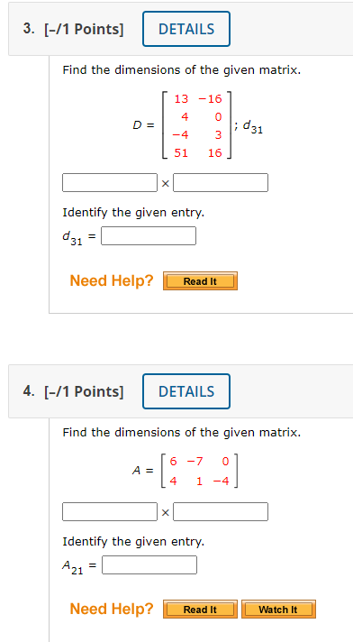 Solved Find the dimensions of the given matrix. | Chegg.com
