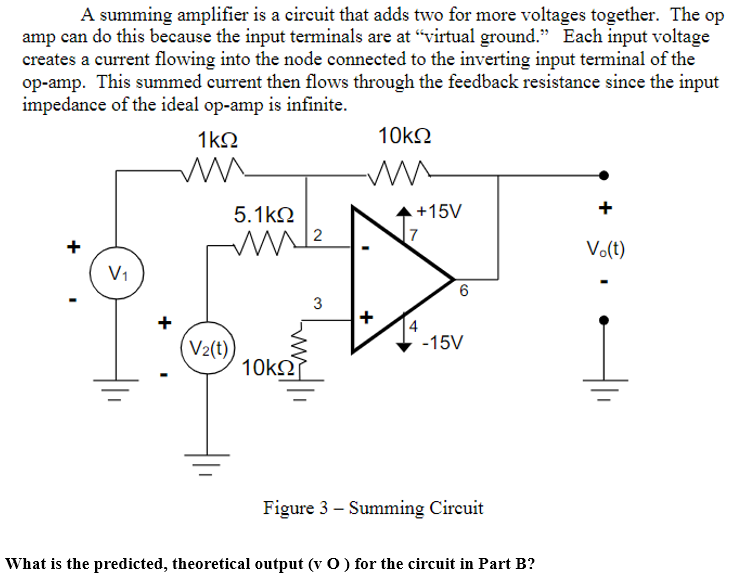Solved A summing amplifier is a circuit that adds two for | Chegg.com