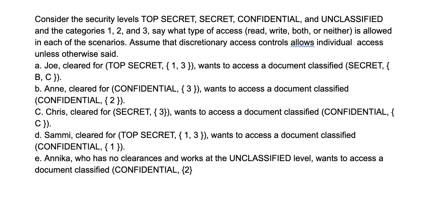 Solved Consider the security levels TOP SECRET, SECRET, | Chegg.com