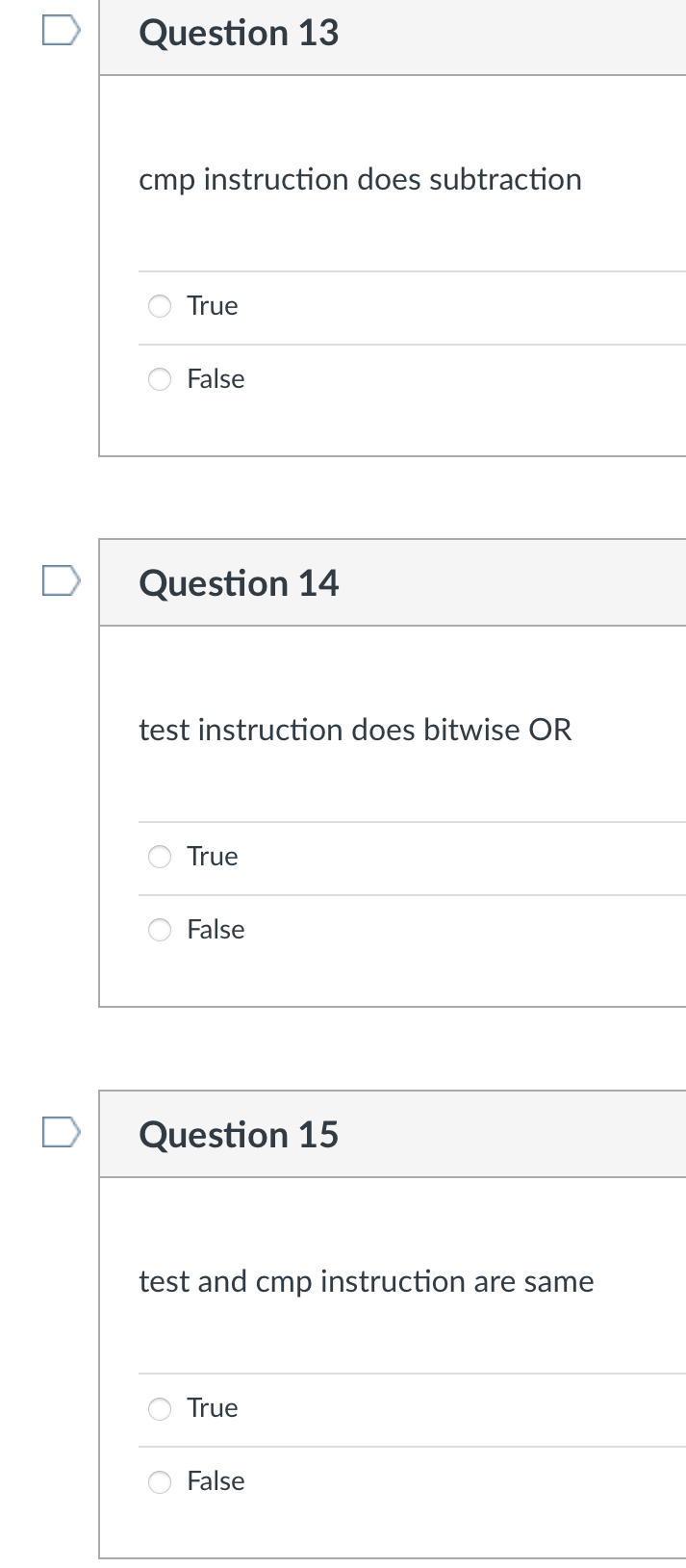 Solved Question 13 cmp instruction does subtraction True | Chegg.com