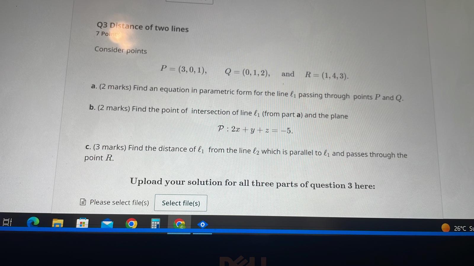 Solved Q3 Distance of two lines 7Poi Consider points | Chegg.com