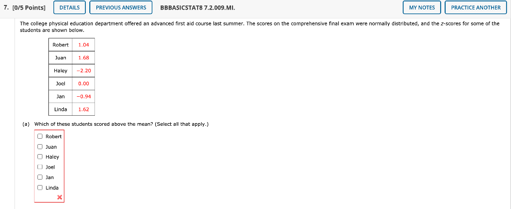 Solved 7. [0/5 Points] DETAILS PREVIOUS ANSWERS BBBASICSTAT8 | Chegg.com