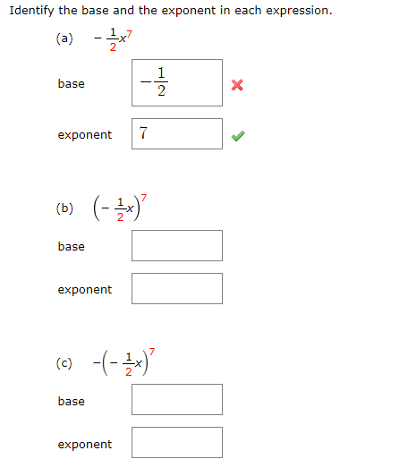 Solved Identify the base and the exponent in each expression | Chegg.com