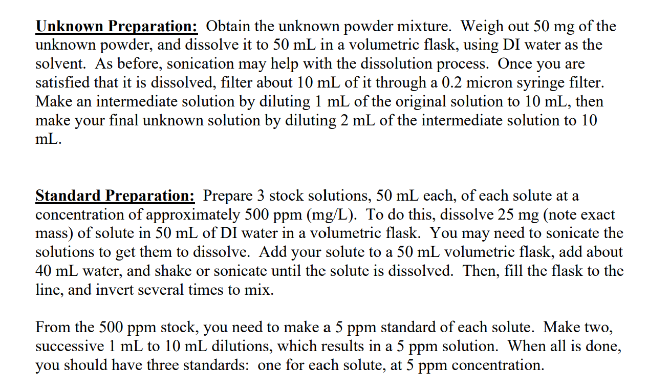 Solved Unknown Preparation: Obtain the unknown powder | Chegg.com