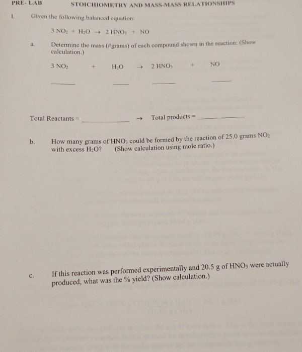 Solved PRE-LAB STOICHIOMETRY AND MASS-MASS RELATIONSHIPS 1. | Chegg.com
