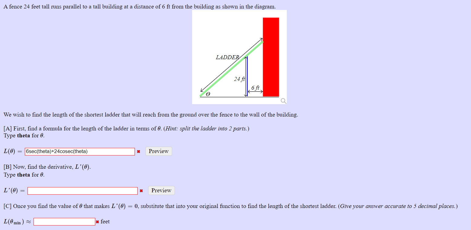 Solved A fence 24 feet tall runs parallel to a tall building | Chegg.com