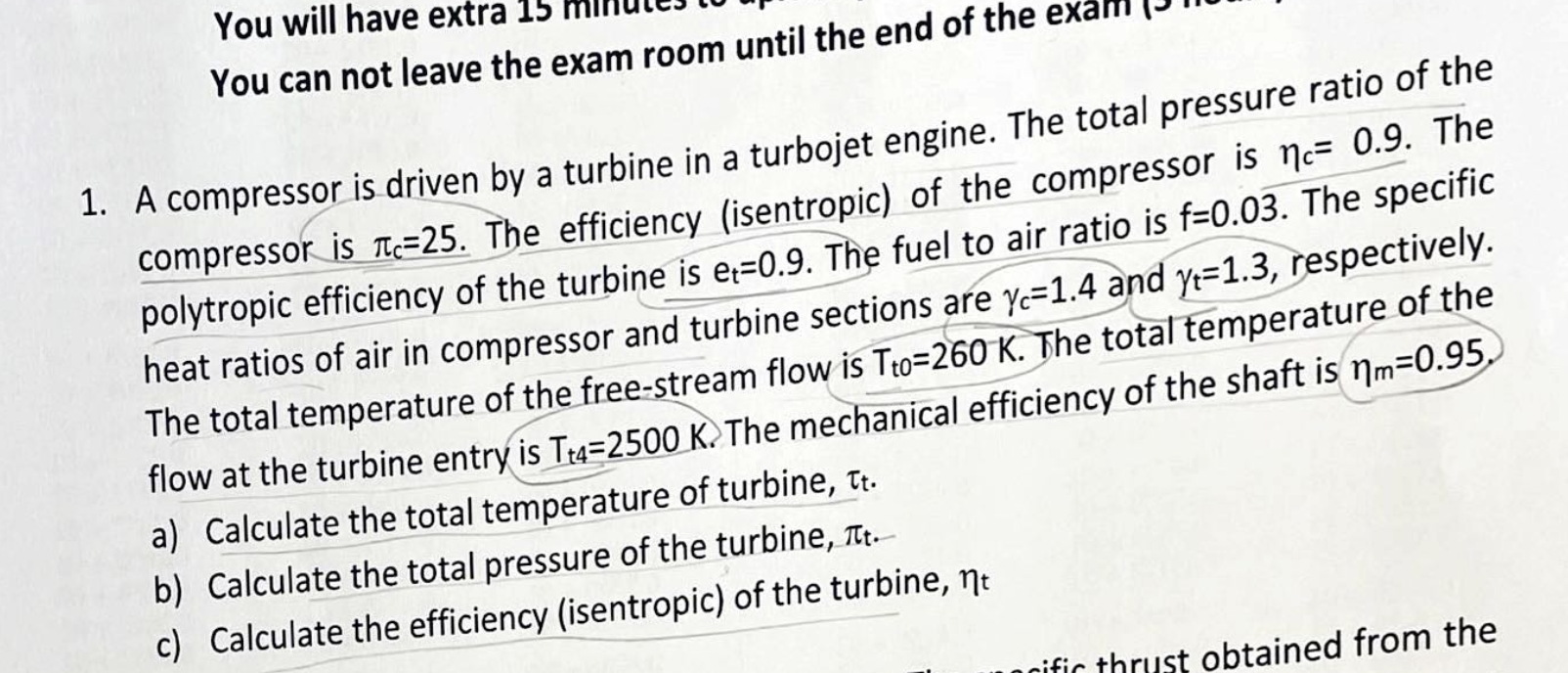 Solved 1. A compressor is driven by a turbine in a turbojet | Chegg.com