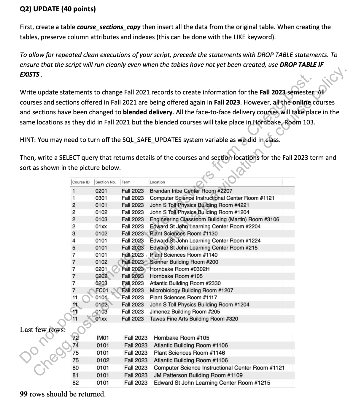 Solved Q2) UPDATE (40 points) First, create a table | Chegg.com