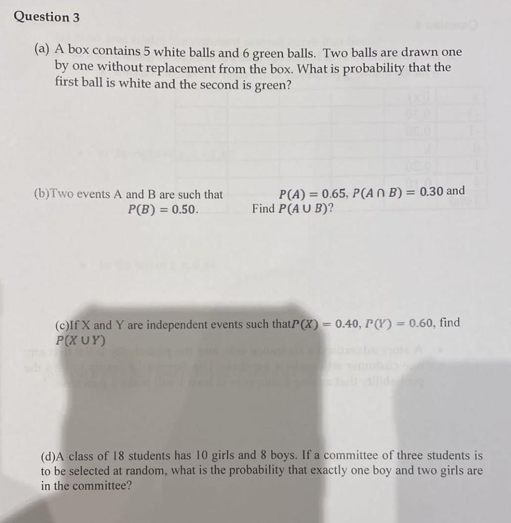 Solved (a) A box contains 5 white balls and 6 green balls. | Chegg.com