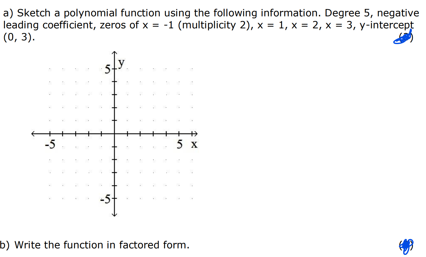 Solved a) Sketch a polynomial function using the following | Chegg.com