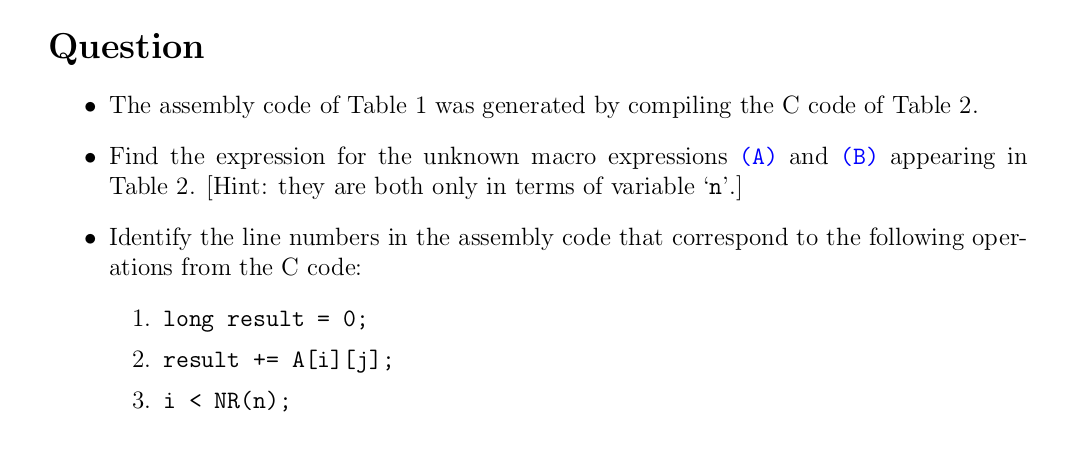 Solved Question • The assembly code of Table 1 was generated | Chegg.com