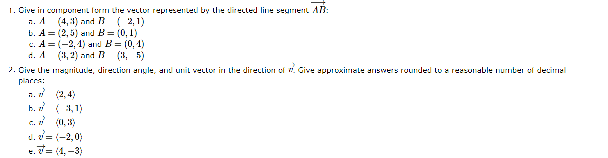 Solved 1. Give in component form the vector represented by | Chegg.com
