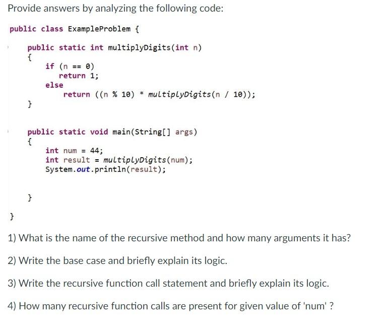 Solved Provide answers by analyzing the following code: | Chegg.com