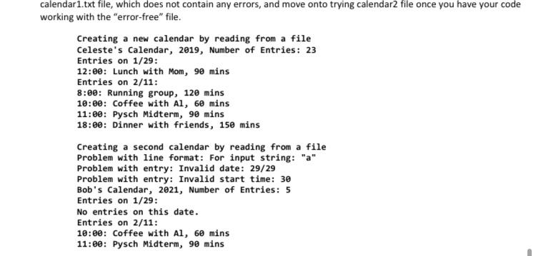 In this phase, you will modify your Calendar class so | Chegg.com