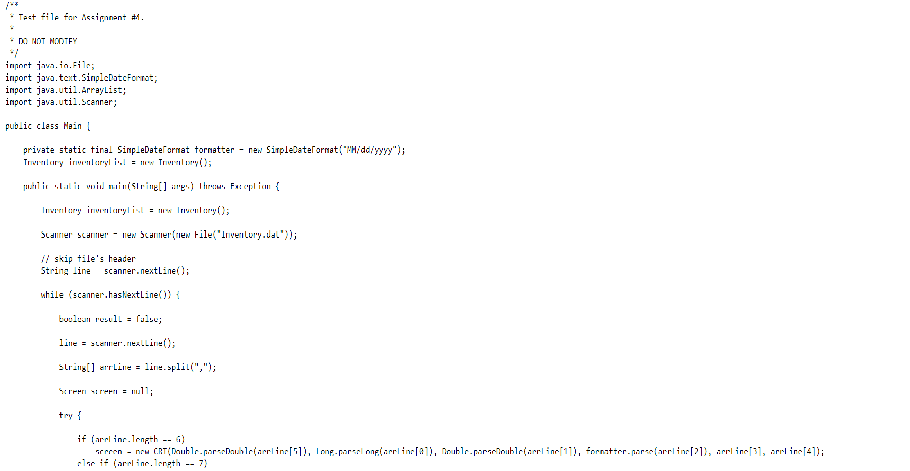 * Test file for Assignment #4. * DO NOT MODIFY import | Chegg.com