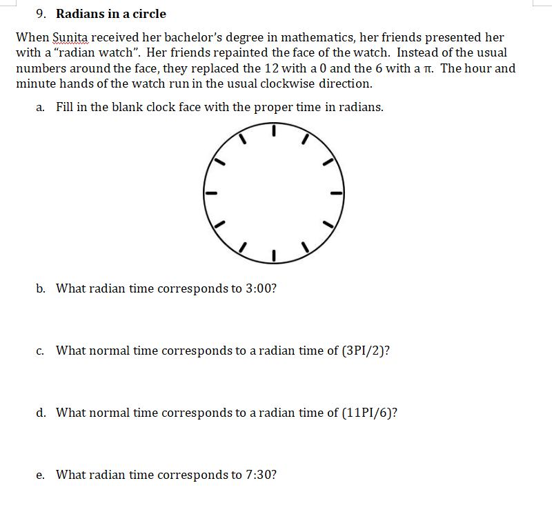 Solved 9. Radians in a circle When Sunita received her | Chegg.com