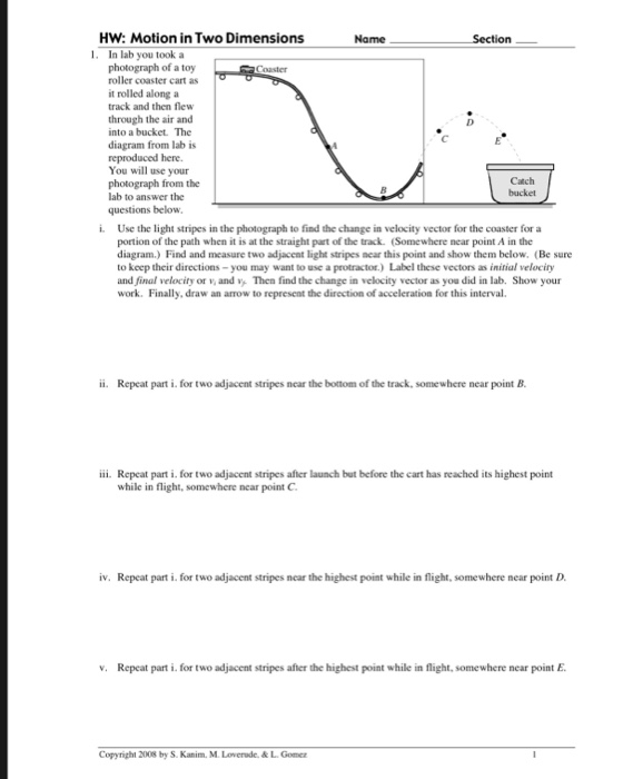 Solved HW: Motion in Two Dimensions Name Section 1. Inlab | Chegg.com