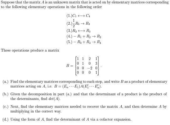 Solved Suppose that the matrix A is an unknown matrix that | Chegg.com