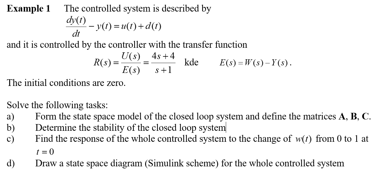 Solved Example 1 ﻿The controlled system is described | Chegg.com