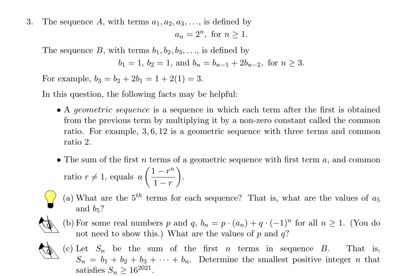 Solved 3. The sequence A, with terms a1, A2, A3, ..., is | Chegg.com
