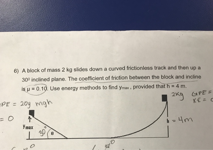 Solved A block of mass 2 kg slides down a curved | Chegg.com