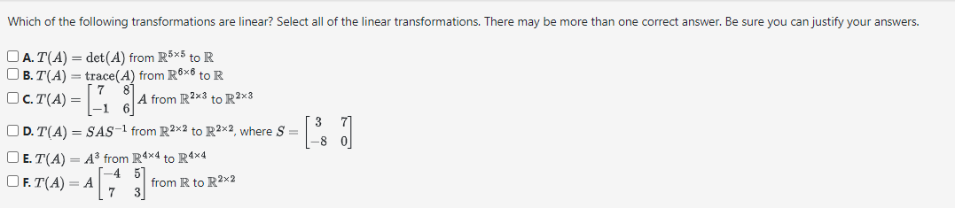 Solved Which of the following transformations are linear? | Chegg.com
