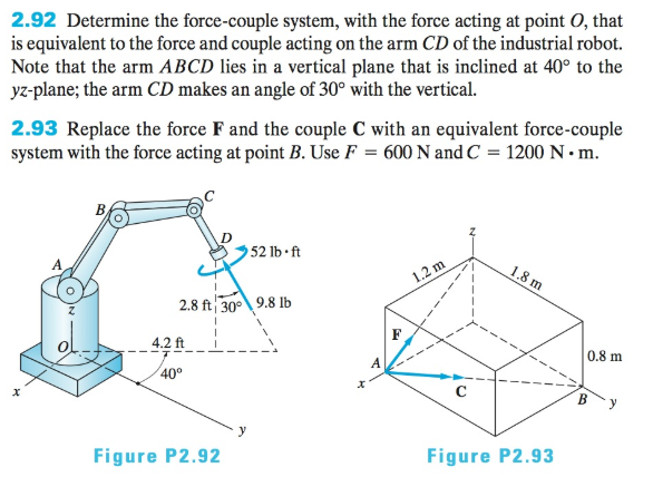 Solved 2.92 Determine the force-couple system, with the | Chegg.com