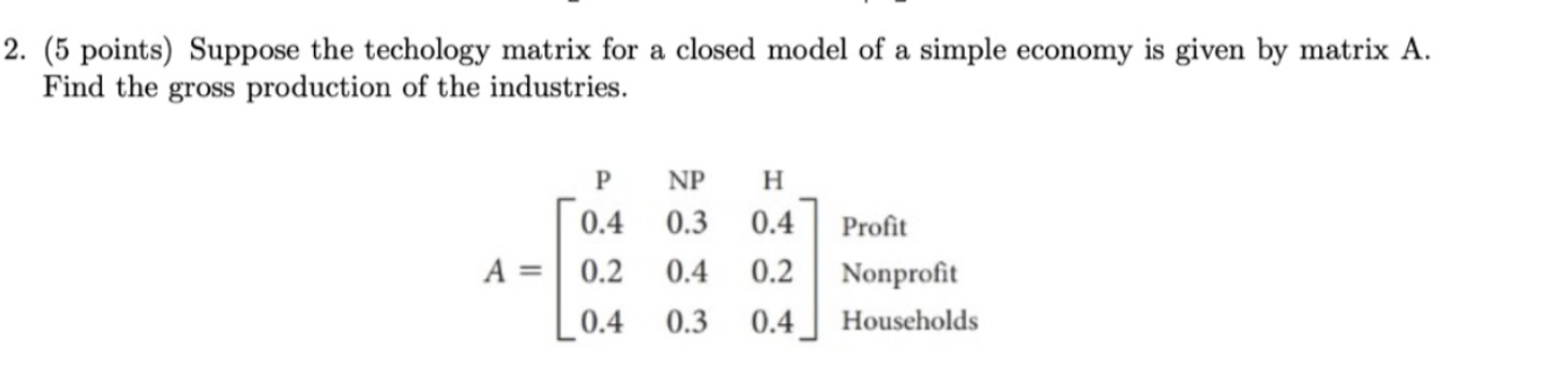 Solved (5 points) Suppose the techology matrix for a closed | Chegg.com